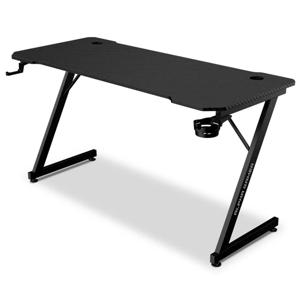 Secretária Gaming Alpha Gamer Gemina (140x60cm) Gaming Station Preta ...