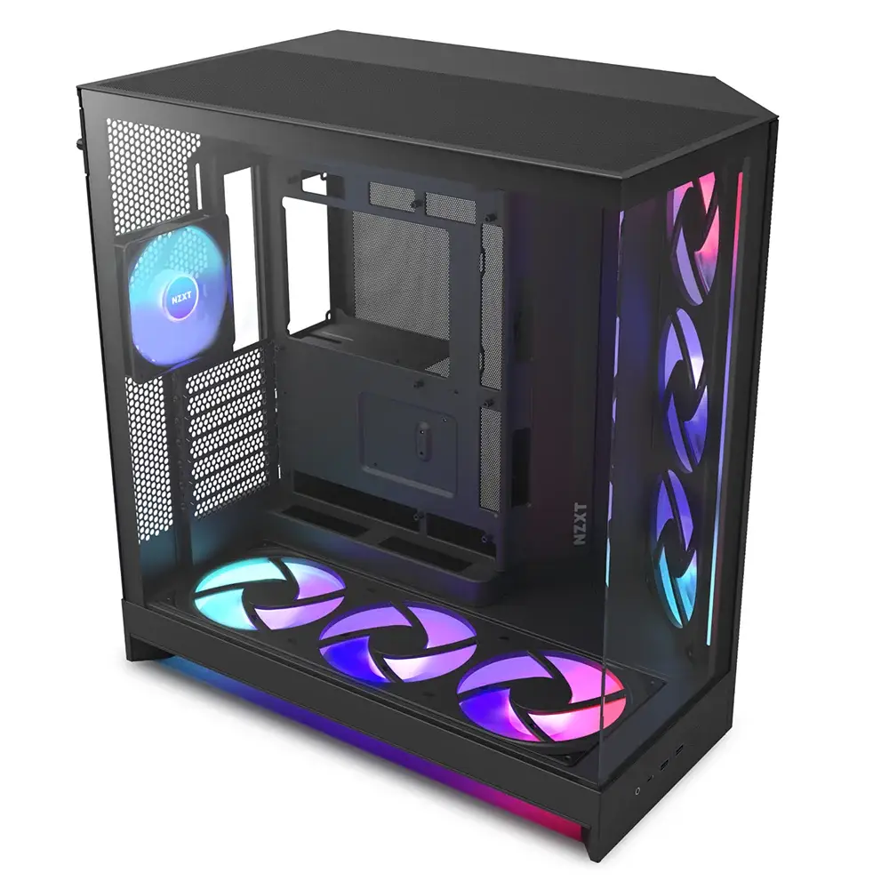 Caixa Extended-ATX NZXT H9 Flow RGB+ (2025) Tempered Glass Preta + Hub | PCDIGA